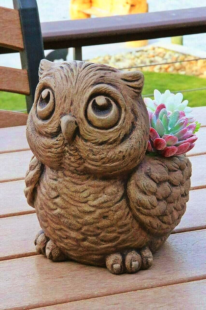 HOOT the OWL & HANNAH the HEN Cast Stone Flower Planters for garden ...